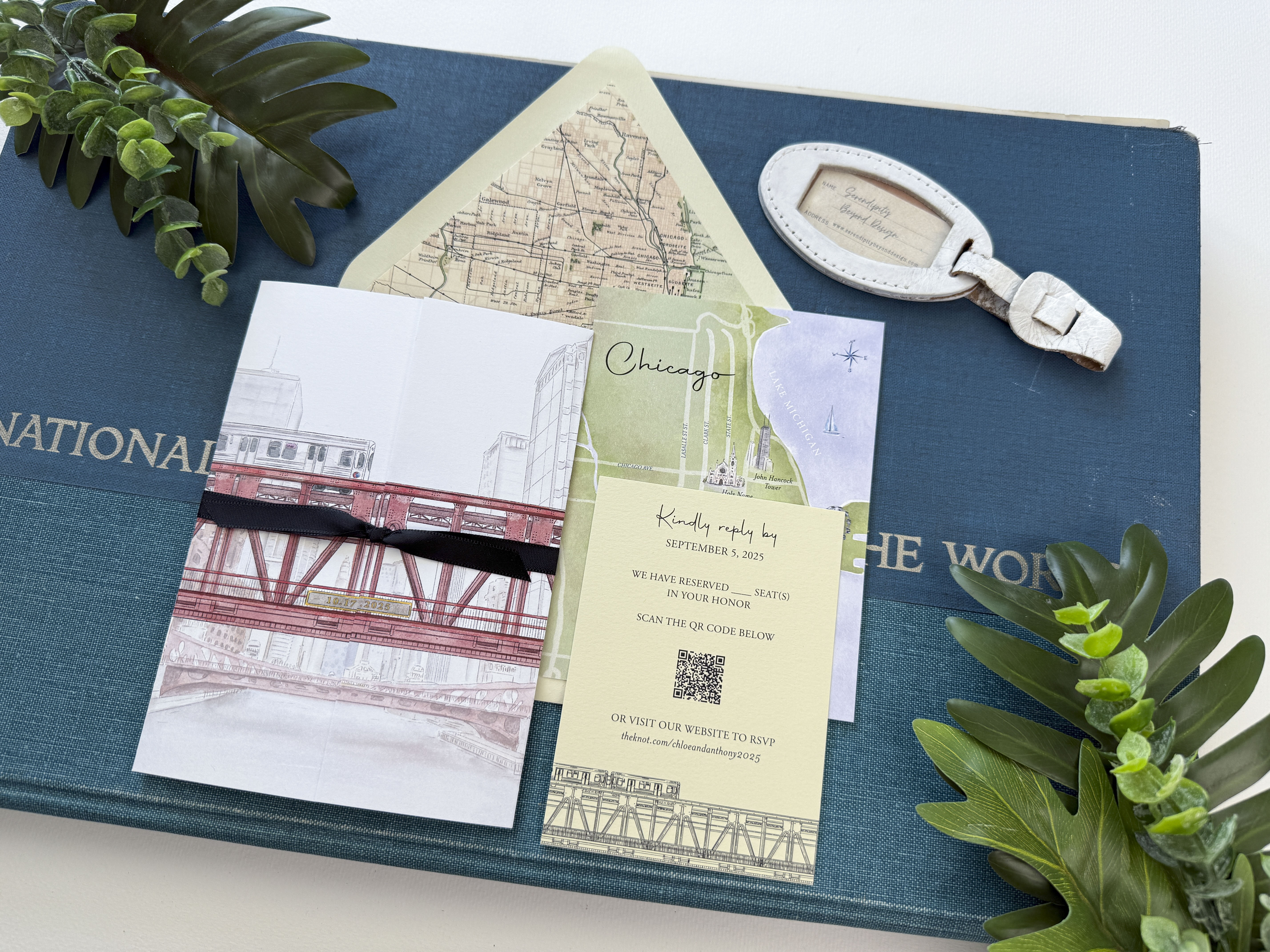 Chicago City Watercolor Gatefold Wedding Invitation – Serendipity ...